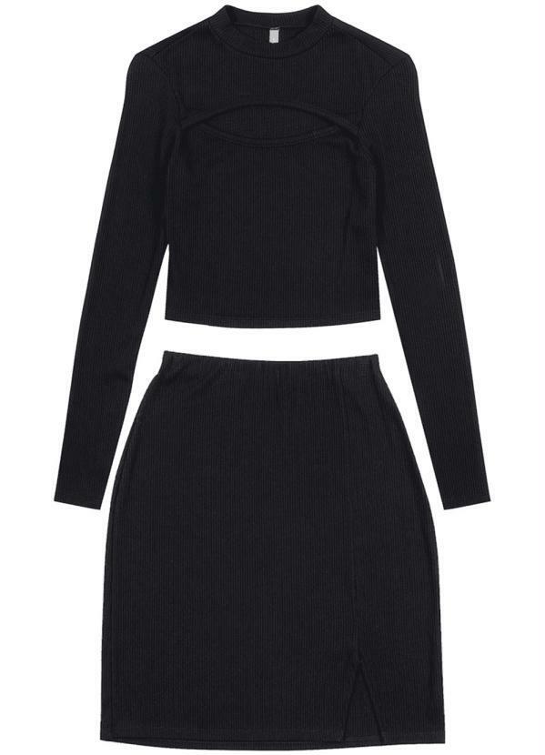 Conjunto Feminino em Malha Crepe Preto - Cativa