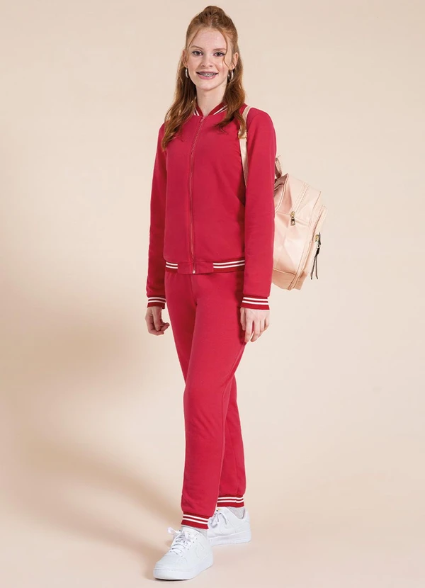 Conjunto Femino em Moletom com Retilínea Rosa - Cativa