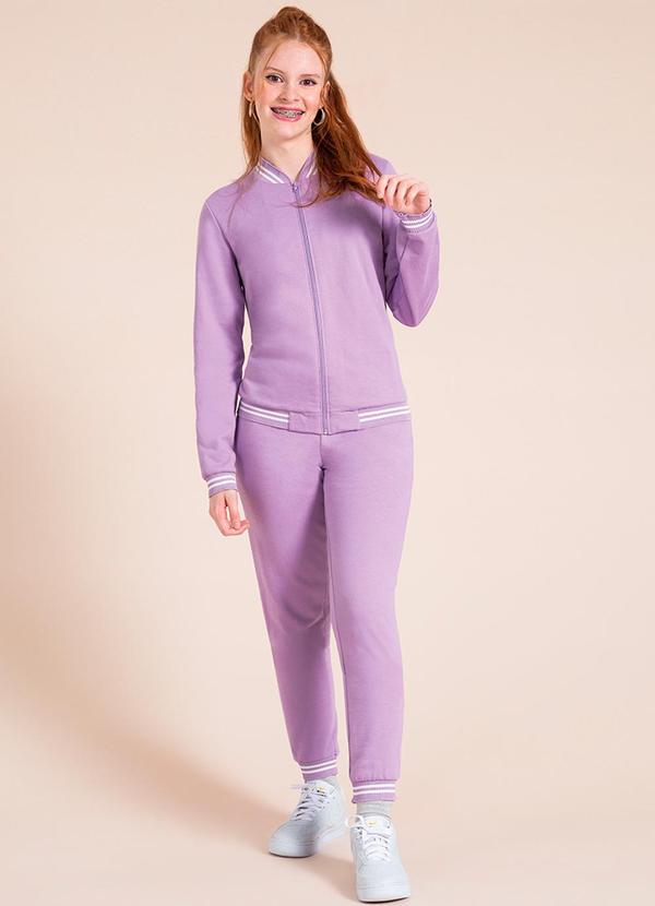Conjunto Femino em Moletom com Retilínea Roxo - Cativa