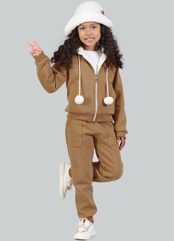 Conjunto Infantil Menina Moletom Jaqueta Bege - Soft Bonni