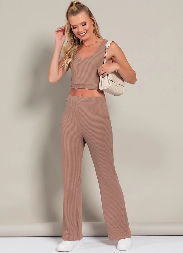 Conjunto Marrom em Canelado - Moda Pop