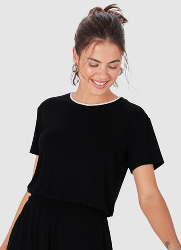 Blusa Cropped Canelada Preta - Malwee