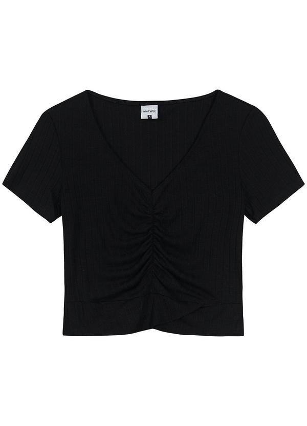 Blusa Cropped em Malha Canelada Preta - Malwee