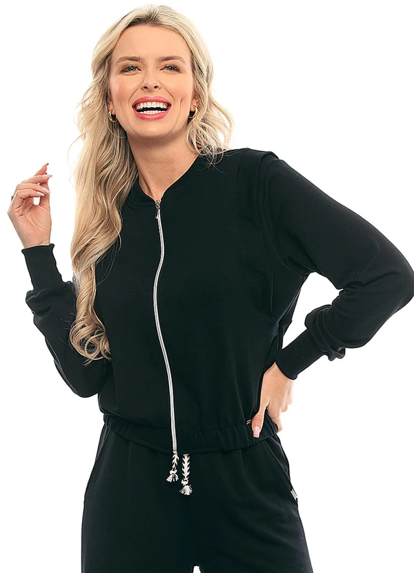 Jaqueta Adulto Feminina Moletinho Flex Preto - Soft Bonni