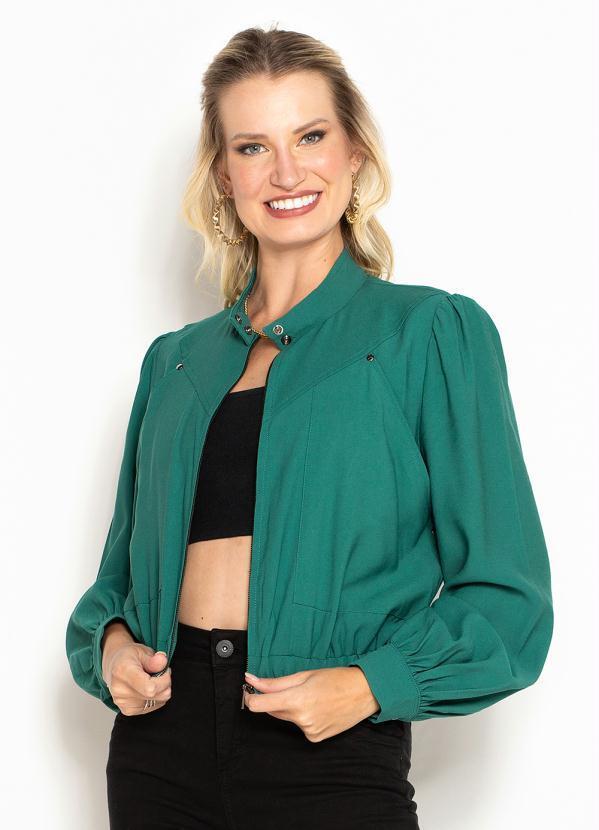 Jaqueta de Viscose Sarjada com Rebites Verde - Maria Filo