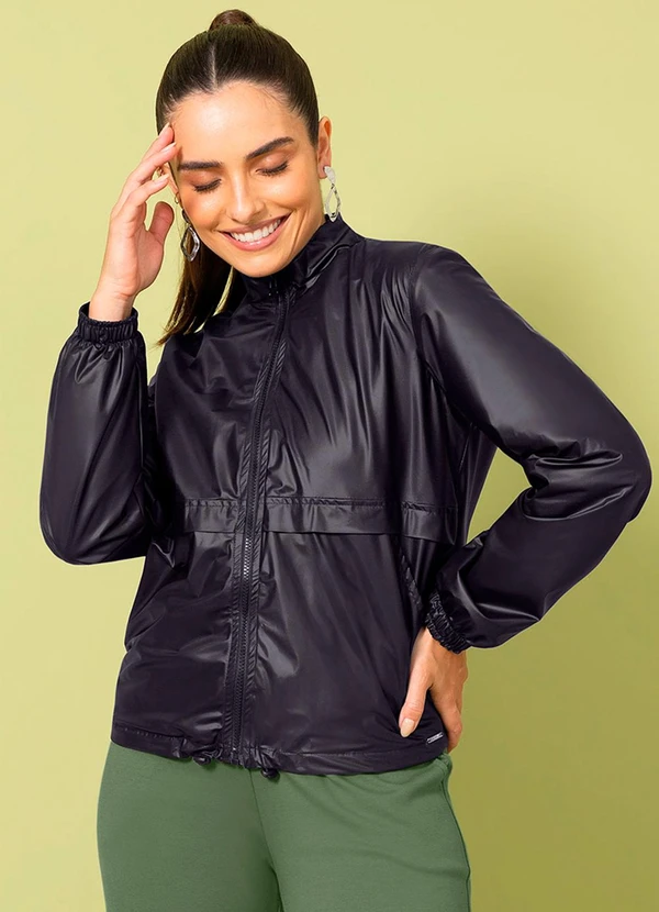 Jaqueta Feminina Corta Vento com Bolsos Preto - Cativa