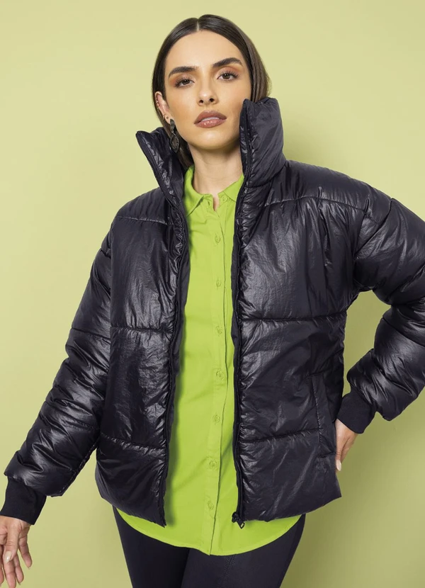 Jaqueta Feminina Puffer com Gola Alta Preto - Cativa