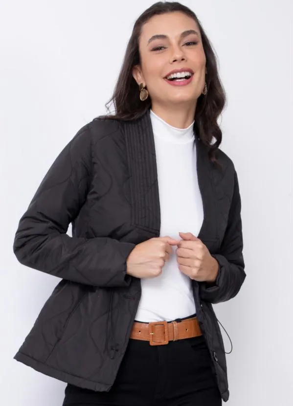 Jaqueta Puff Preta com Regulador na Cintura - Quintess