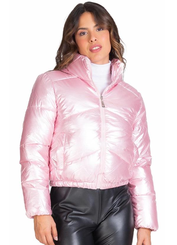 Jaqueta Puffer Feminina Metalizada Rosa - Rovitex