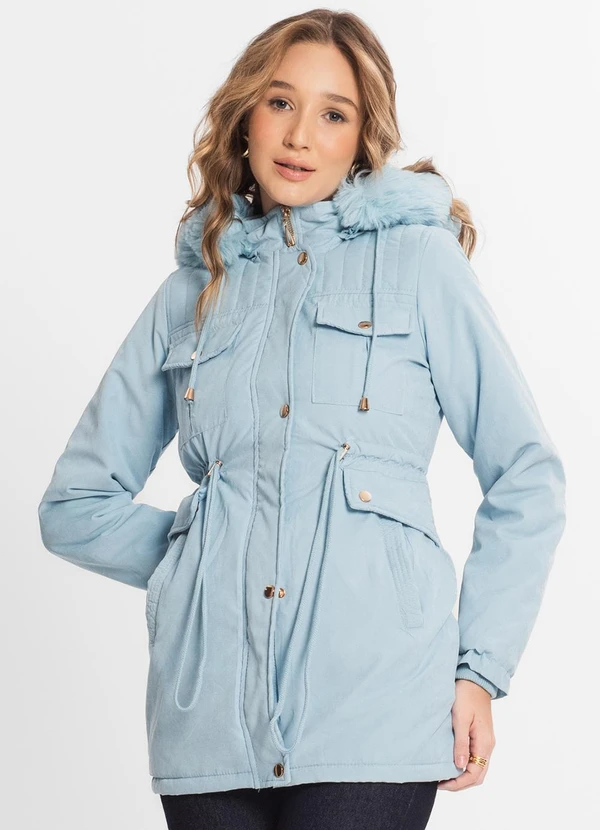 Parka Feminina com Capuz Peluciada Azul - Rovitex