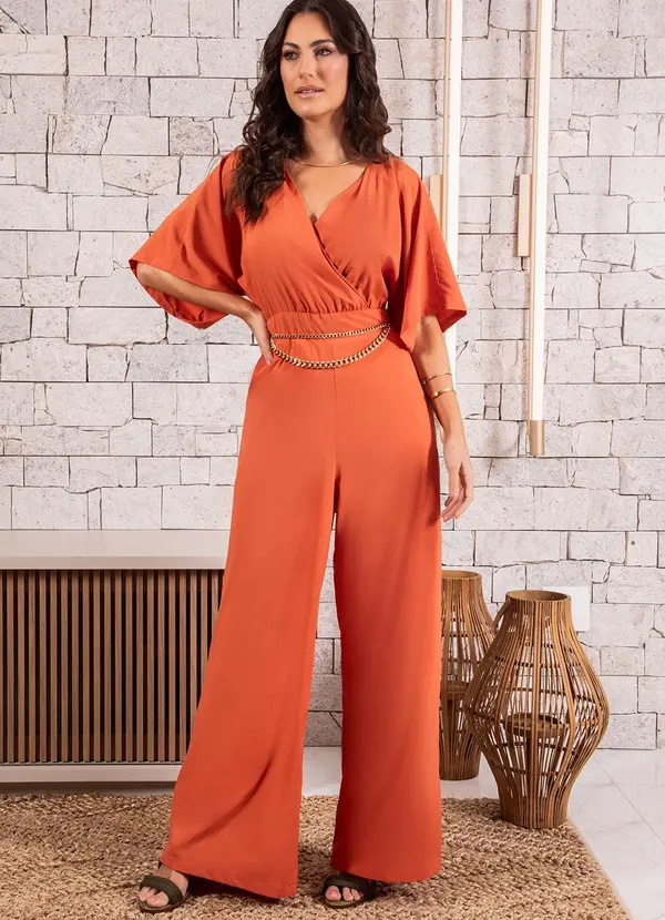 Macacão Telha em Crepe Plano - Quintess