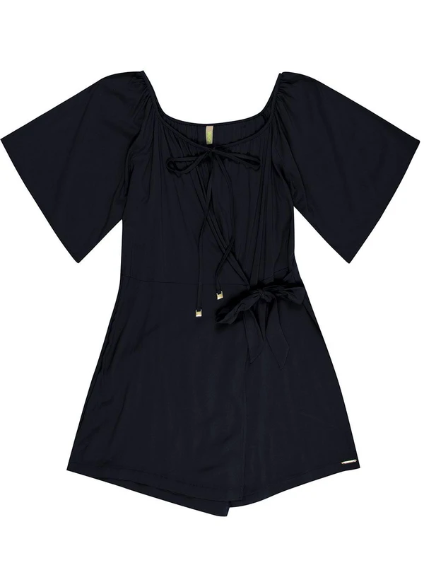 Macacão Curto em Tecido Flex Preto - Cativa