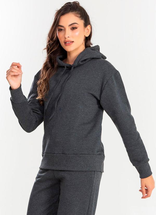 Blusa Moletom Oversized Kally Mescla Escuro - Meu Jeans