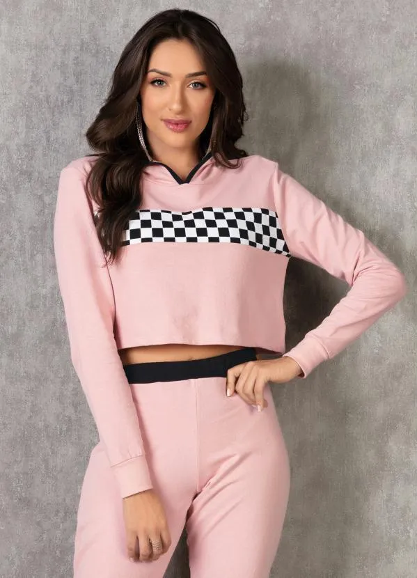 Casaco Rosa com Capuz e Recorte Frontal - Moda Pop