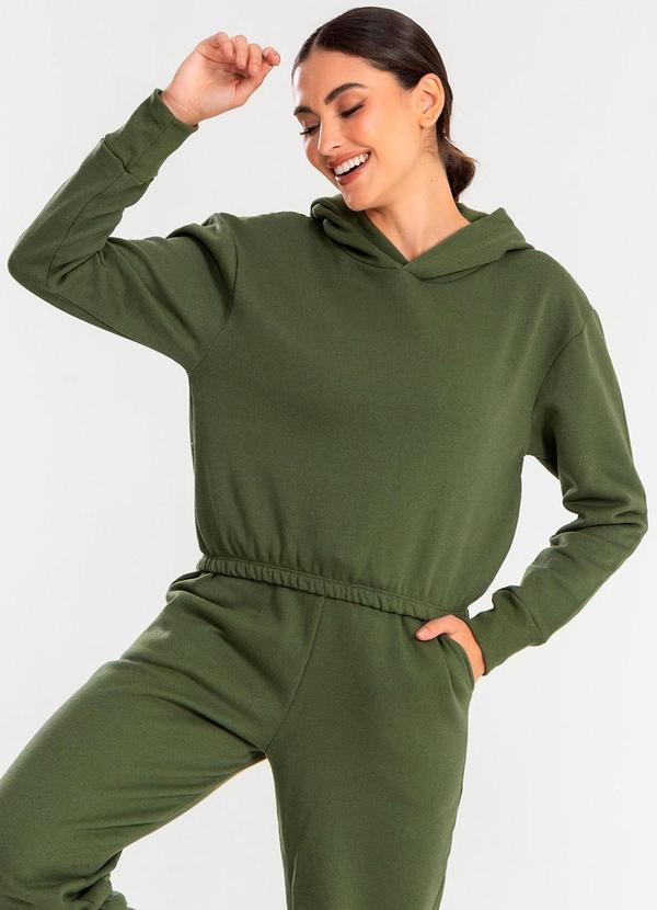Cropped Moletom com Capuz Verde Militar - Meu Jeans