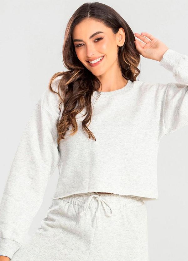 Cropped Moletom Manga Longa Evy Mescla Banana - Meu Jeans
