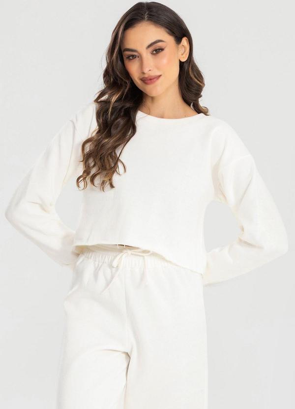 Cropped Moletom Manga Longa Evy Off White - Meu Jeans