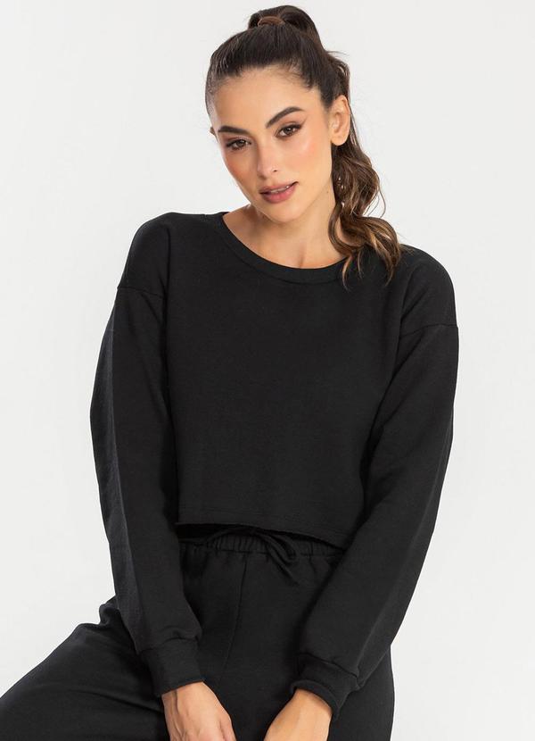 Cropped Moletom Manga Longa Evy Preto - Meu Jeans