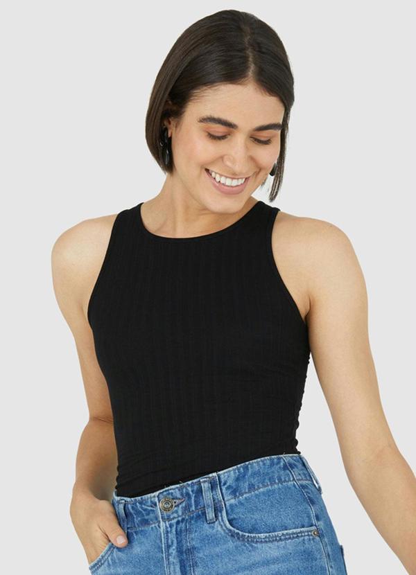 Blusa Preta Canelada em Viscose - Malwee