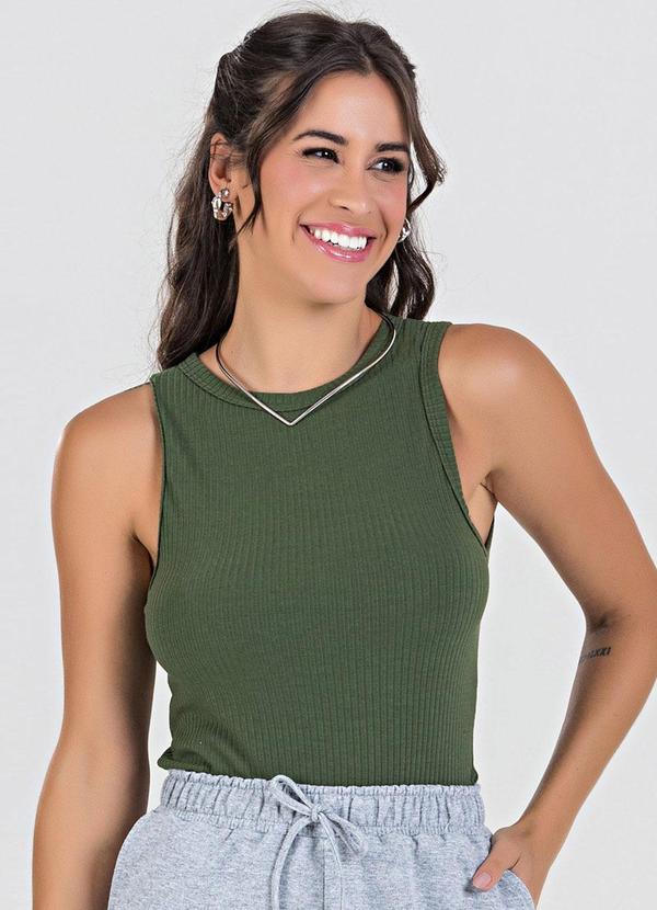 Blusa Regata Canelada Verde Militar - Meu Jeans