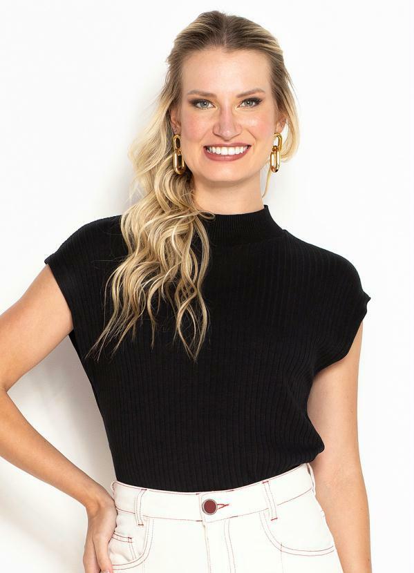 Blusa Regata Malha Canelada Preta - Maria Filo
