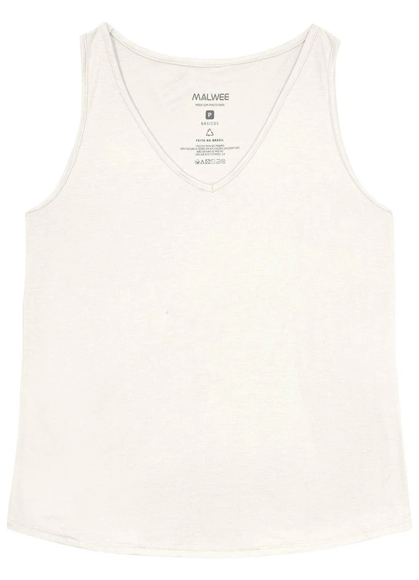 Regata Off White Decote V em Malha - Malwee
