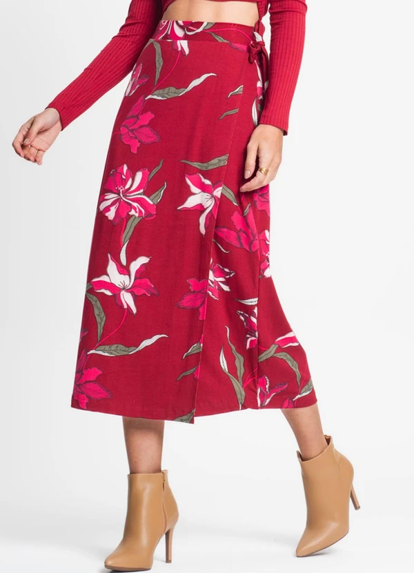 Saia Midi com Abertura Lateral Vermelho - Rovitex