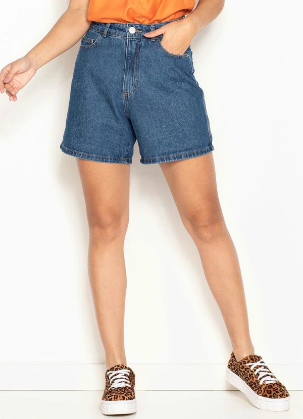 Shorts Curto Barra Dobrada Jeans Azul - Hering
