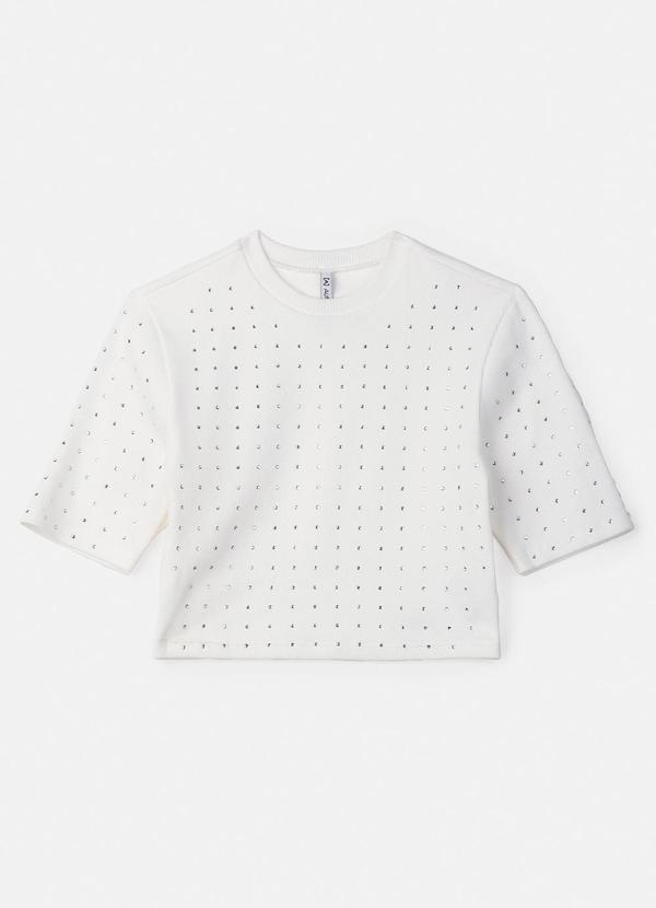 Blusa Cropped Off White com Strass Branco - Authoria