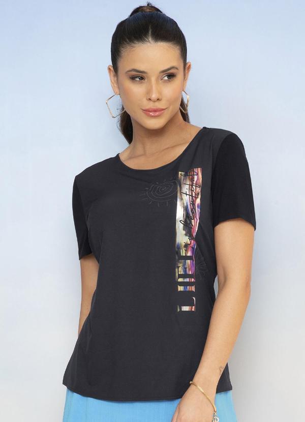 Blusa Feminina Estampada com Fóil Preto - Cativa