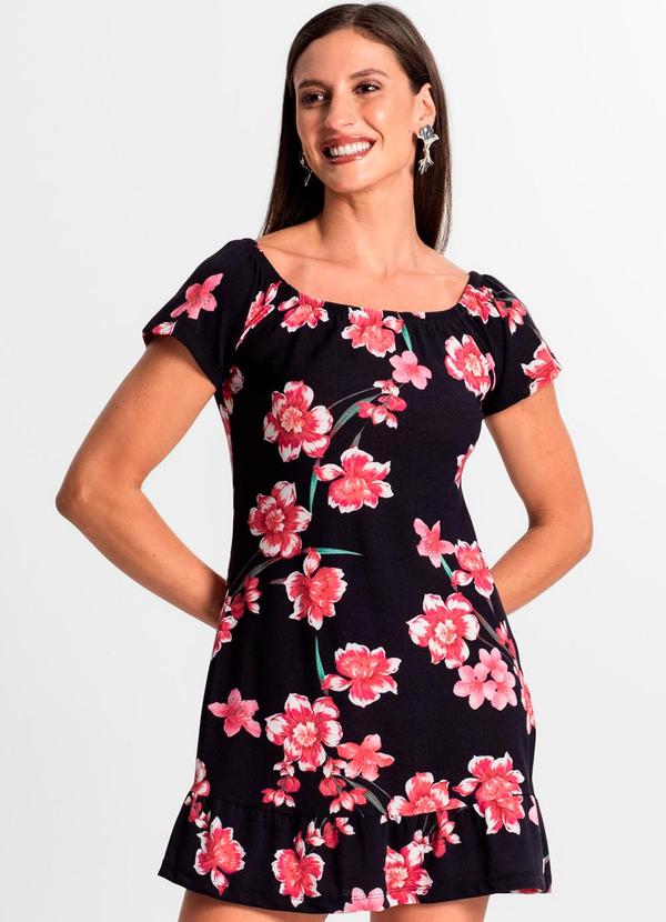 Vestido Ciganinha Estampado Curto Use Up Preto - Rovitex