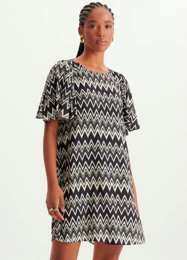 Vestido Curto Evasê de Viscose Estampado - Lanca Perfume