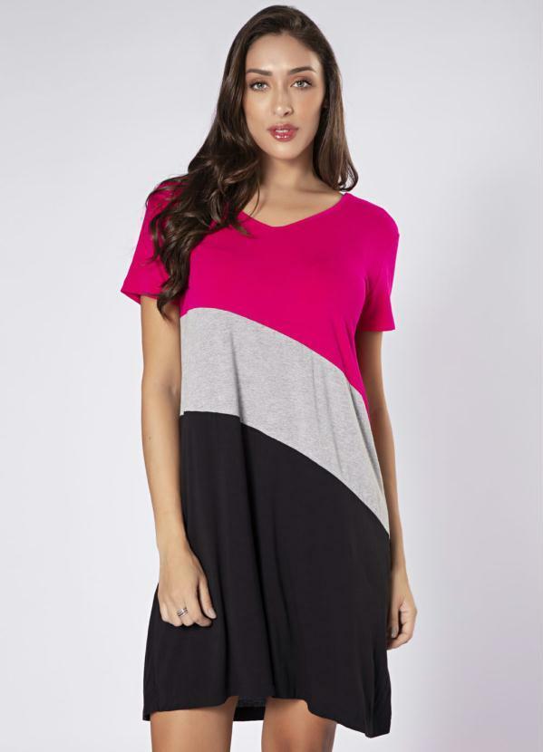 Vestido Curto Recortes Rosa - Preview