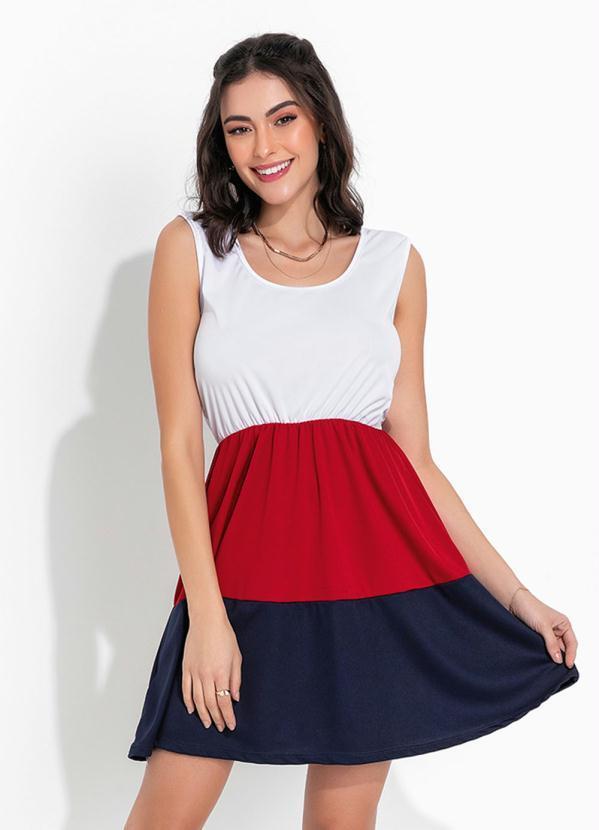 Vestido Tricolor Regata com Recortes - Moda Pop