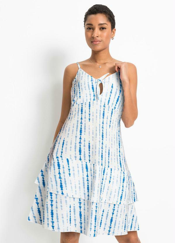 Vestido De Alcinha Com Babado Branco E Azul Bonprix