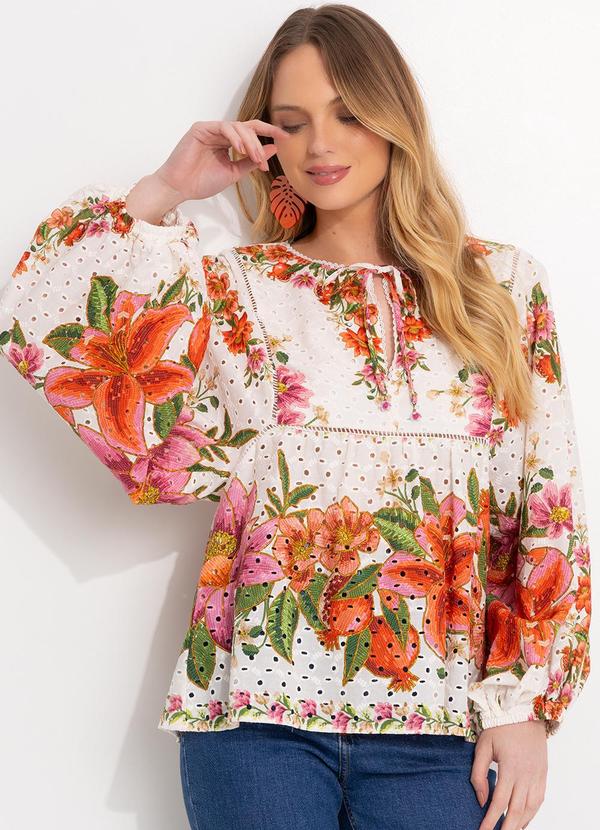 Bata Floral de Verão Off White - Farm