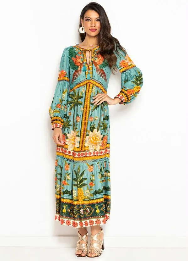 Vestido Cropped de Viscose Samba das Araras Azul - Farm