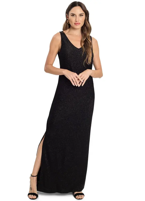 Vestido Longo em Lurex Preto - Rovitex