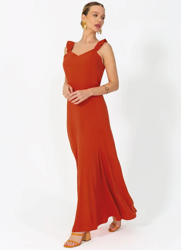 Vestido Longo em Tecido Flex Laranja - Gris