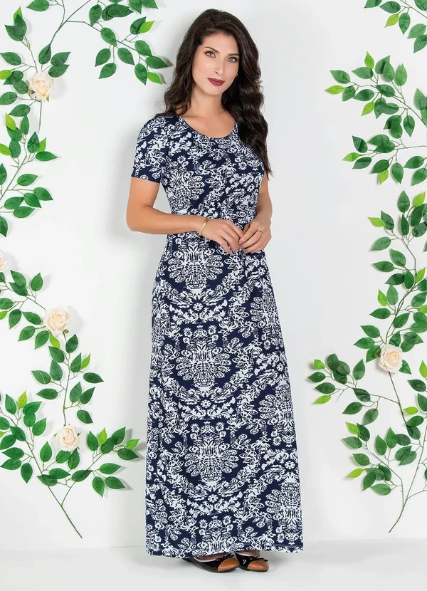 Vestido Longo Estampa Arabesco Moda Evangélica - Rosalie