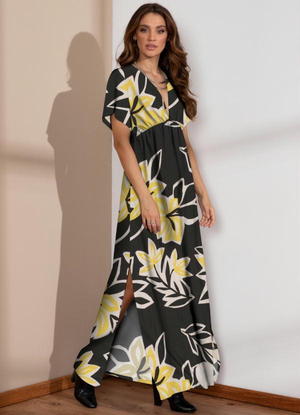 Vestido Longo Floral Lima com Decote Profundo - Quintess