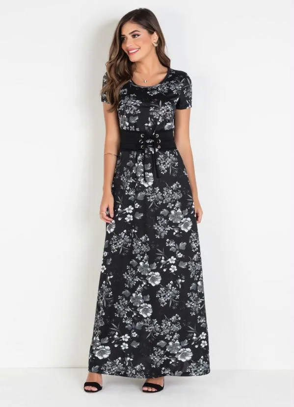 Vestido Longo Moda Evangélica Floral Dark - Rosalie