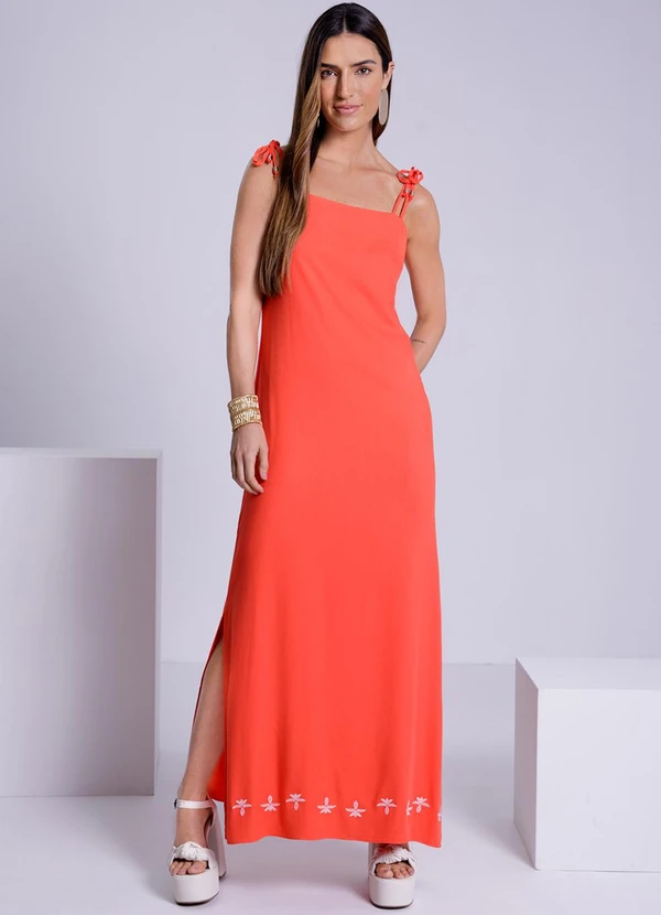 Vestido Longo Reto em Viscose Vermelho - Lunender Feminino