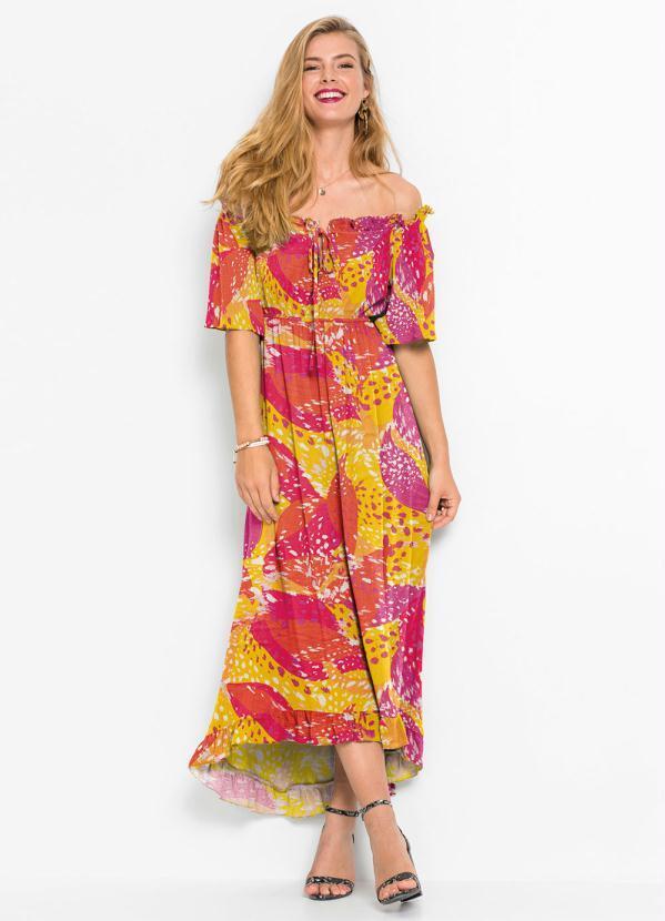 Vestido Mullet Longo com Guipir Pink - bonprix