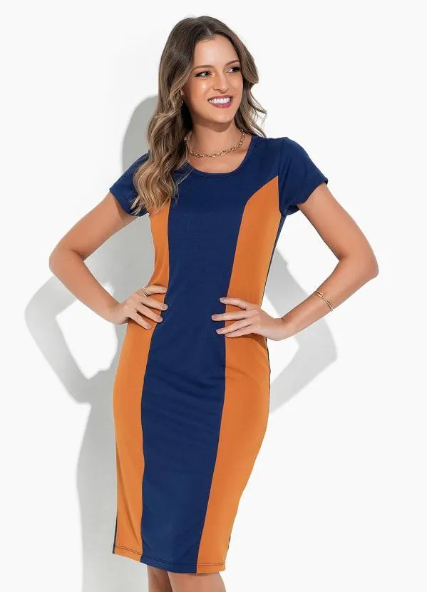 Vestido Bicolor com Recortes Moda Evangélica - Rosalie