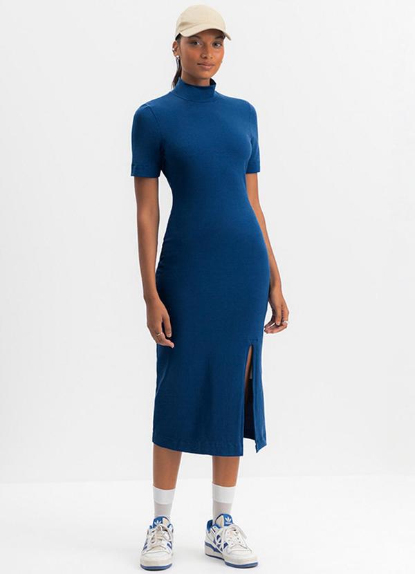 Vestido Femino Midi com Fenda Azul - Essendi