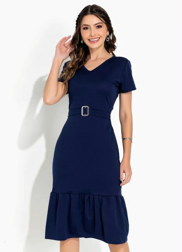 Vestido Marinho com Fivela Moda Evangélica - Rosalie