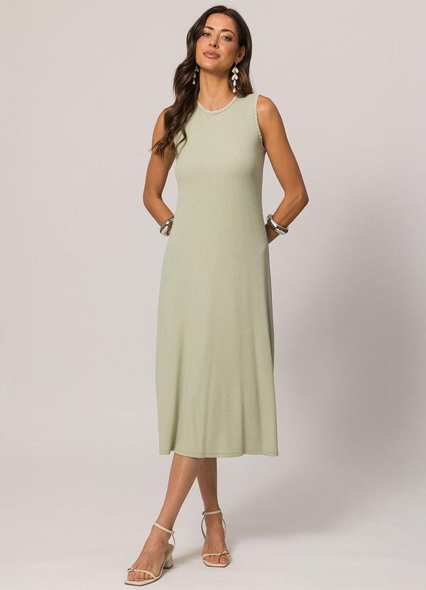 Vestido Midi Cavado em Ribana Texturizada Verde - Doce Trama