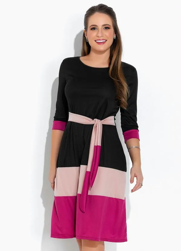 Vestido Tricolor com Recortes Moda Evangélica - Rosalie