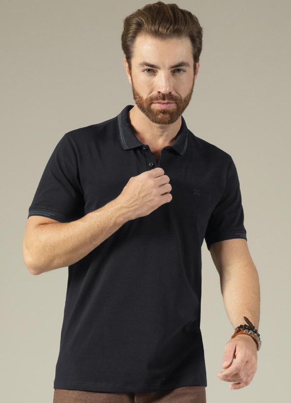 Camisa Polo em Algodão com Detalhe Bordado Preto - Cativa